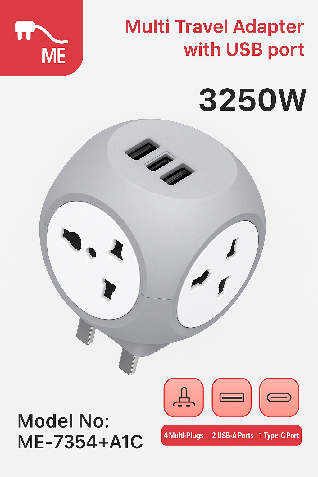 4Way Adapter Universal Socket Power Socket Extension Adapter Type C ...