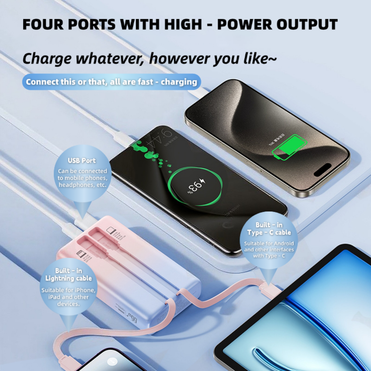 20000mAh 120W Fast Charge Power Bank CCC Certified, Built-in Cables ...