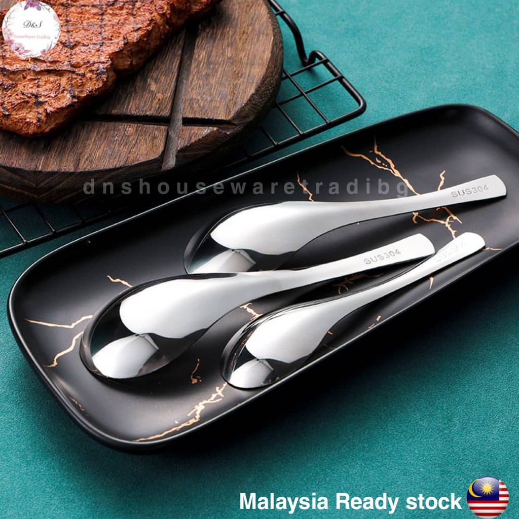🇲🇾 304 Korean style Stainless steel Soup Spoon Round head Sudu sup ...