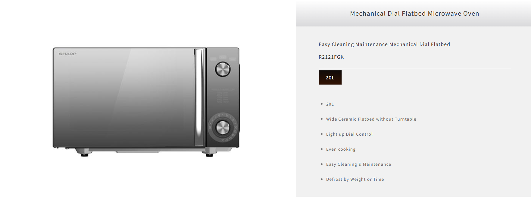 Sharp Mechanical Dial Microwave Oven 20L 800W With Wide Ceramic Flatbed ...