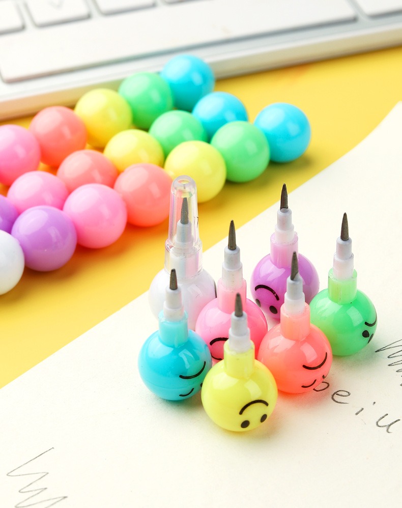 Cute 7Colors Emoji Bullet Round Stacking Crayon Pencil Students Non ...