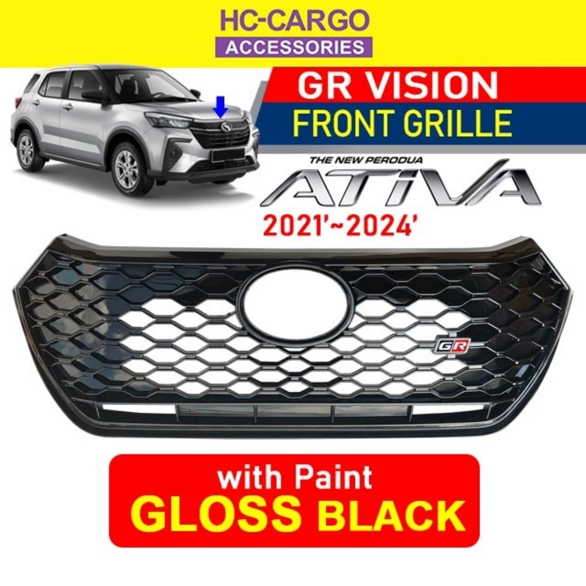 Perodua Ativa 2021 GR Front Grill Glossy Black Painted (Mini Cooper ...