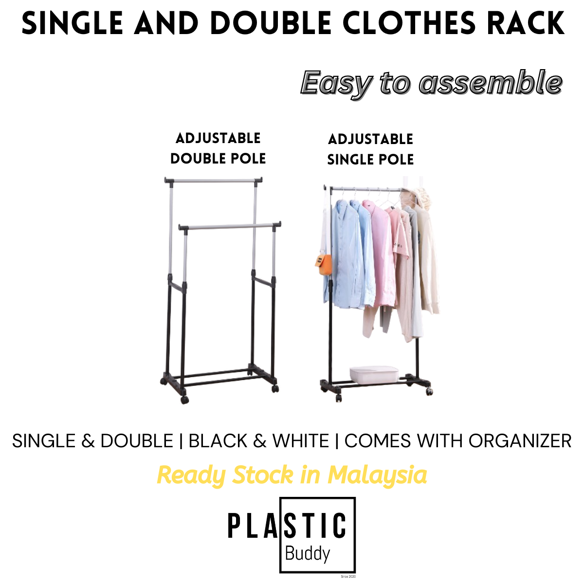 PB Mall Single/Double-Pole Clothes Hanging Rack Laundry Cloth Drying ...