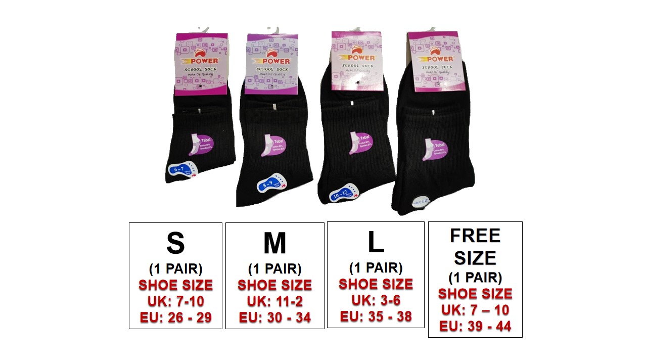 Power Medium Black Socks (1 pair) Thick Type | Stokin Hitam Sekolah ...