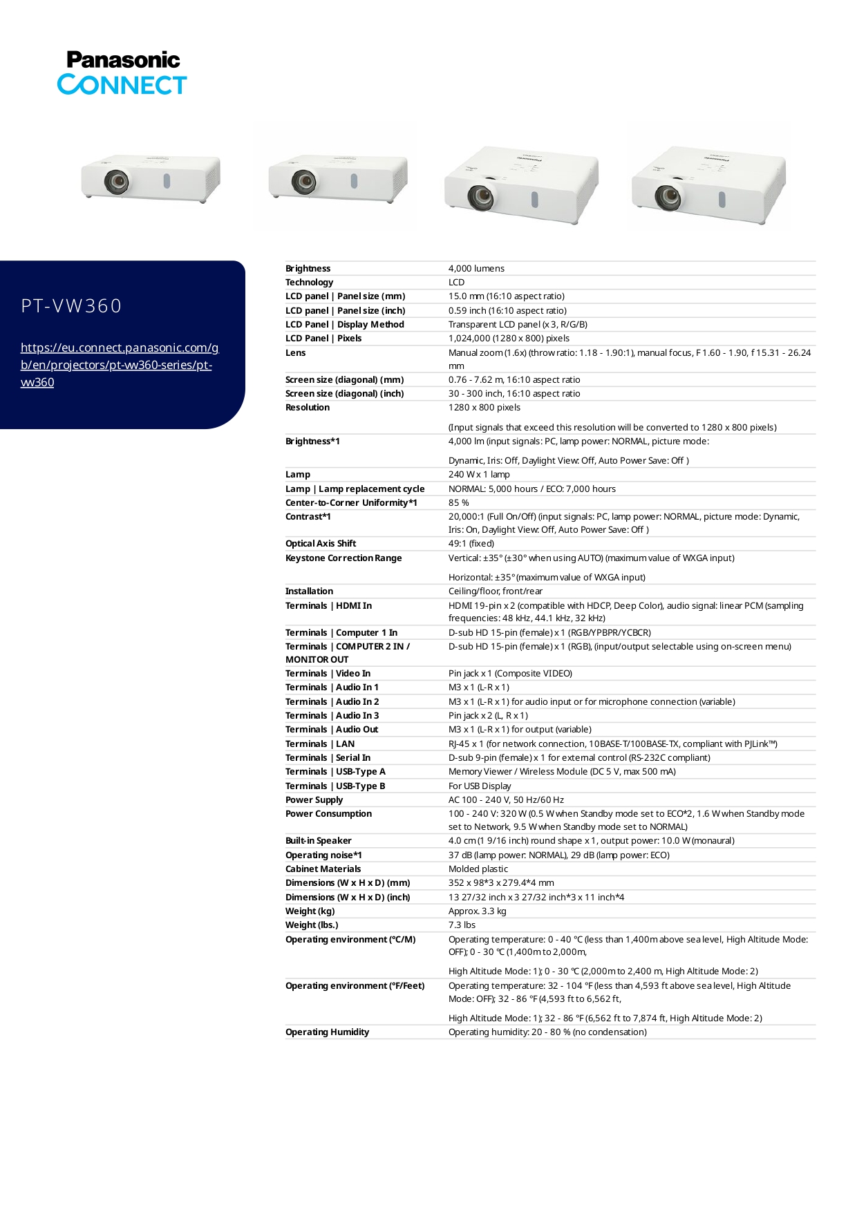 PANASONIC PT-VW360 WXGA 4000 LUMENS PORTABLE PROJECTOR | Shopee Malaysia