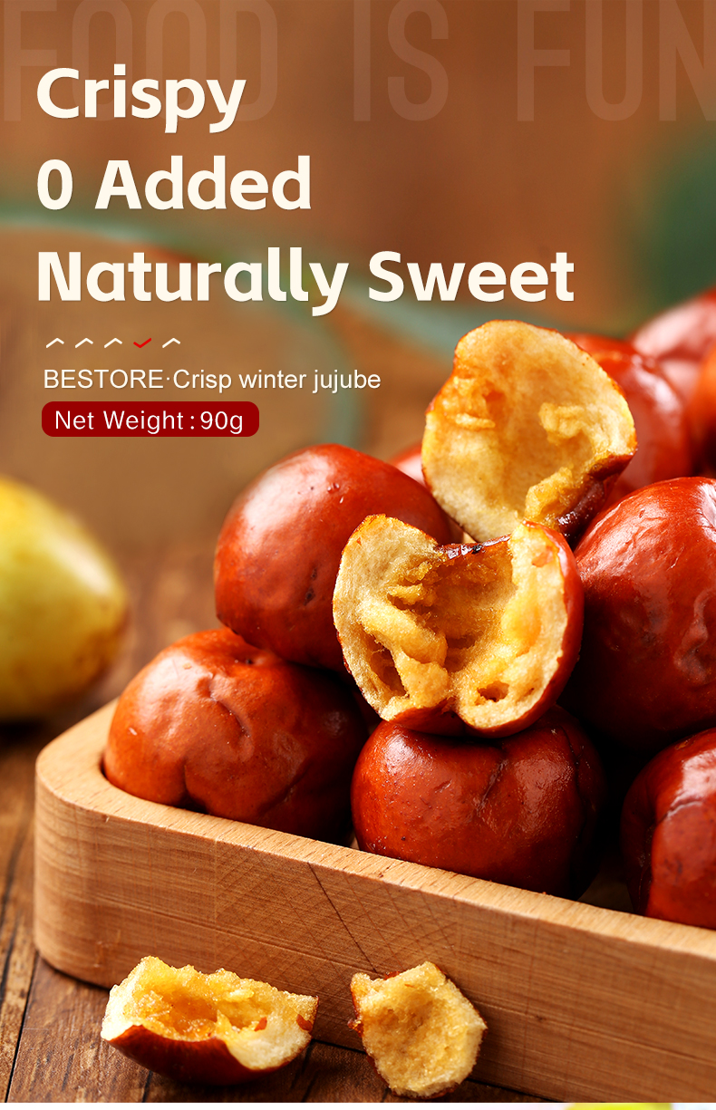 Bestore Crunchy Crispy Red Dates (90g×3 Bags) Seedless Chinese Snack ...