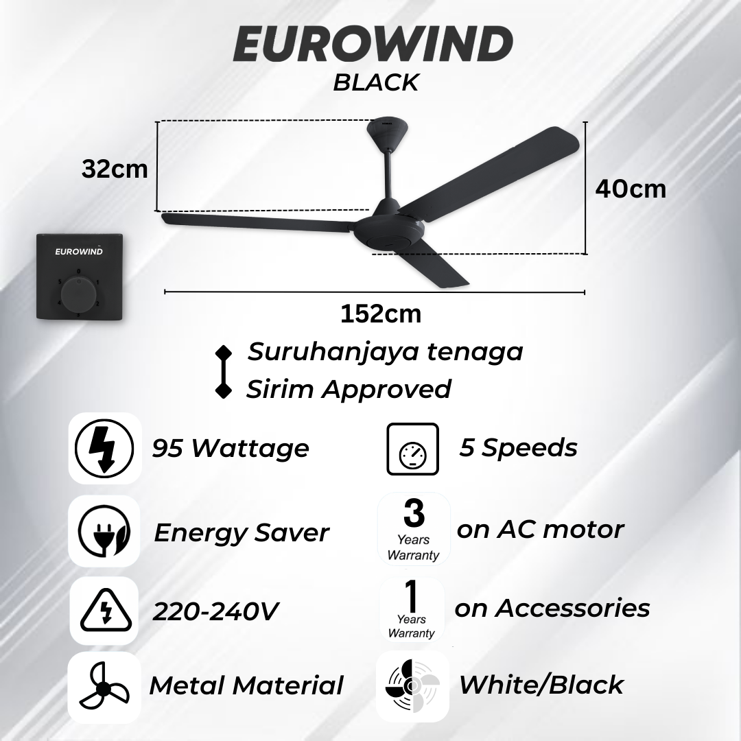 KDK K15V0 / DESIGNER / EUROWIND (60"/150cm) Ceiling Fan Kipas Siling ...
