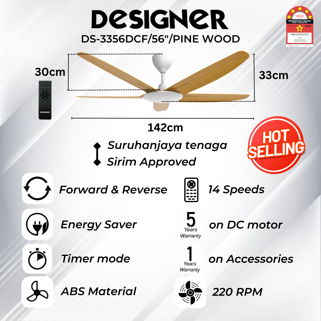 DESIGNER(42''/105cm) / (56"/140cm) DC motor Kipas Siling Ceiling Fan ...