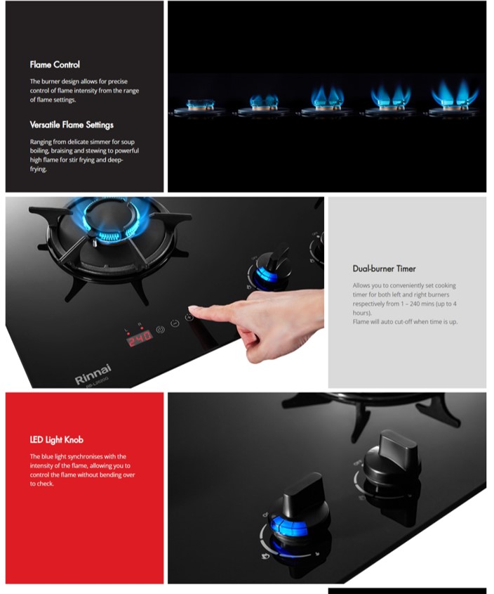 (NEW) Rinnai RB-L2620G-RM - 67% Gas Efficient Lotus Burner Cooker Gas Cooker Hob Built In Gas ...