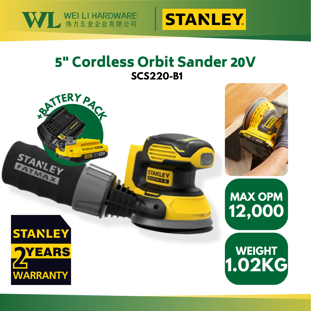 STANLEY SCS220-B1 20V Fatmax 125MM 5" Cordless Orbital Sander / Stanley ...