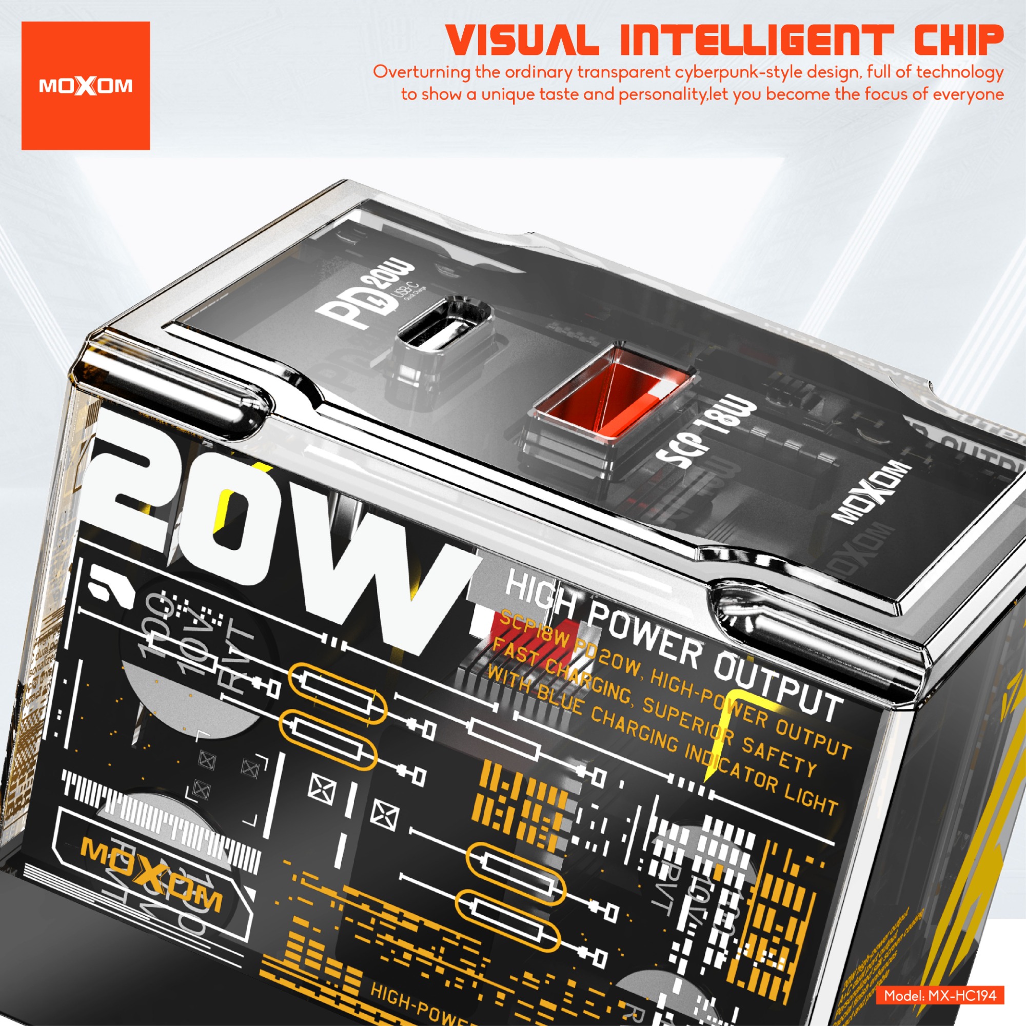 MOXOM MX-HC194 QC/SCP18W PD20W / MOXOM MX-HC196 GaN QC/SCP18W PD35W DARK EMPIRE TRAVEL CHARGER ...