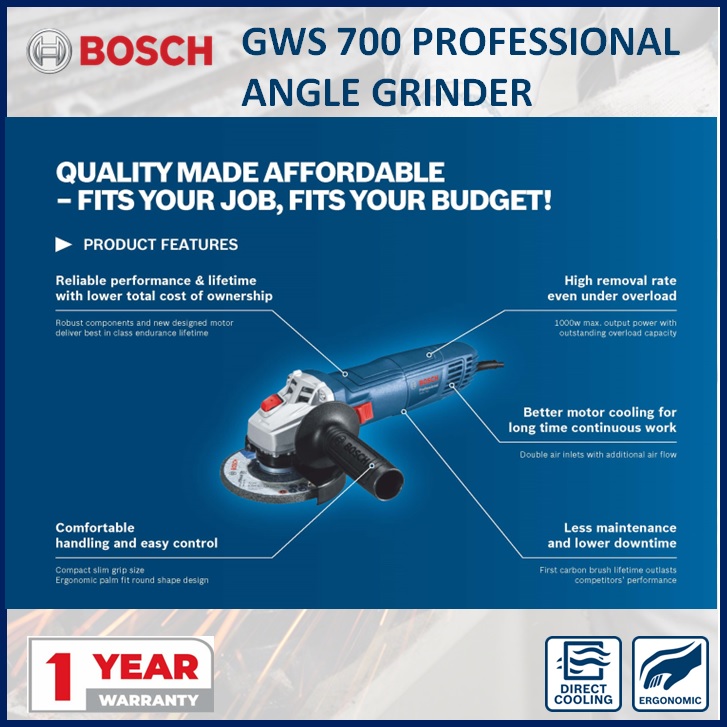 Bosch GWS 700 4 inch / 100mm 710 Watt Angle Grinder with Side Handle ...
