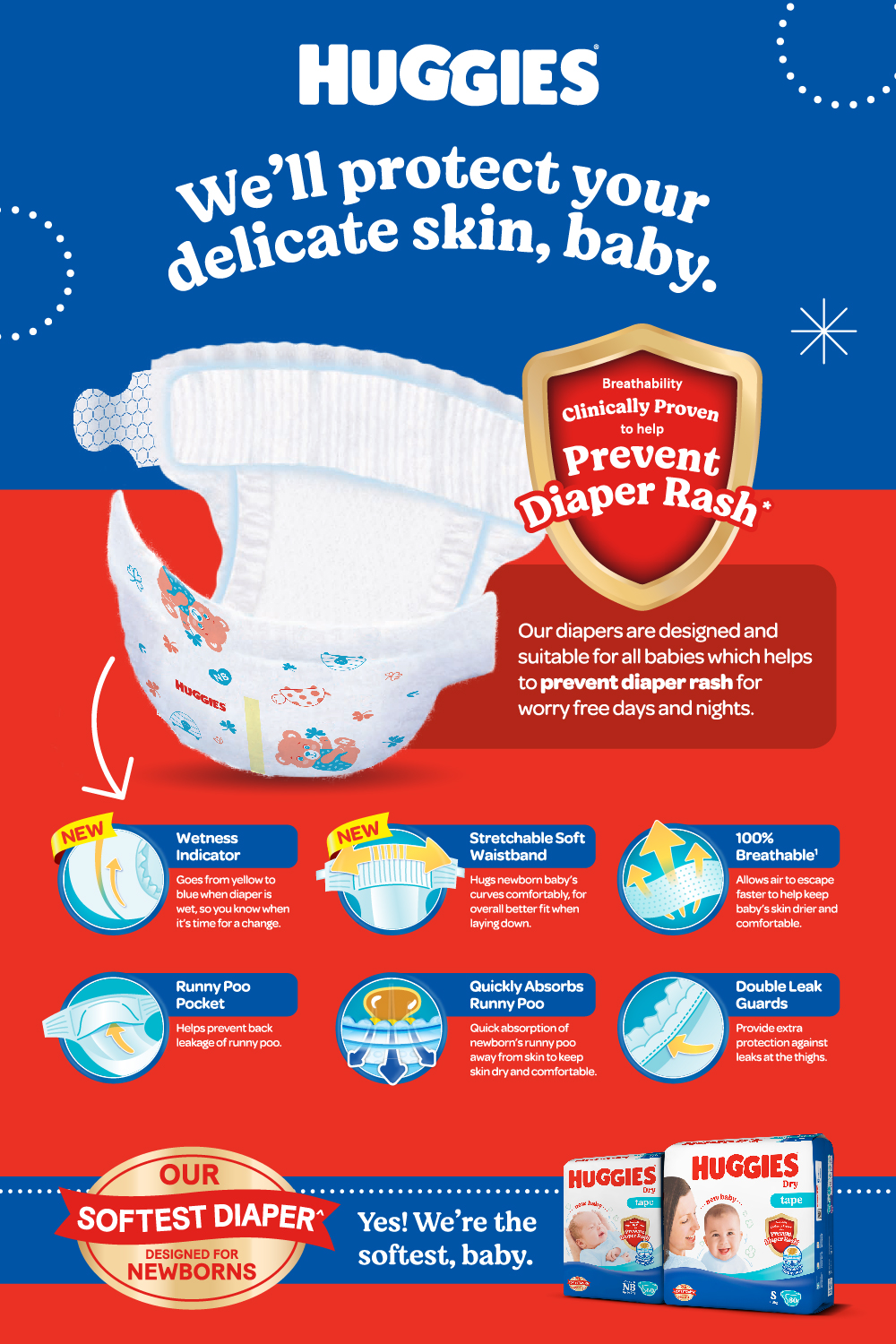 Huggies Dry Tape Diapers for Newborn Baby NB80 / S80 (1 Pack) - Fastest ...