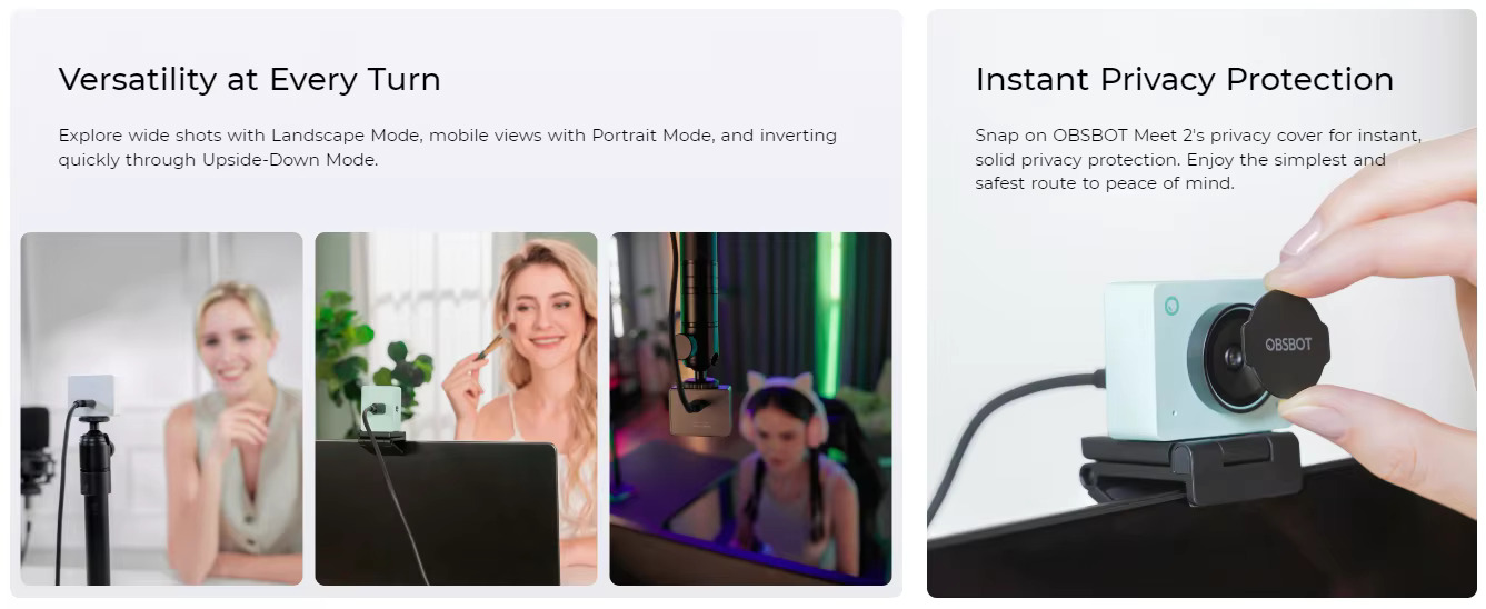 OBSBOT Meet 2 4K AI-Powered Webcam Intelligent Auto Face Tracking Ultra ...