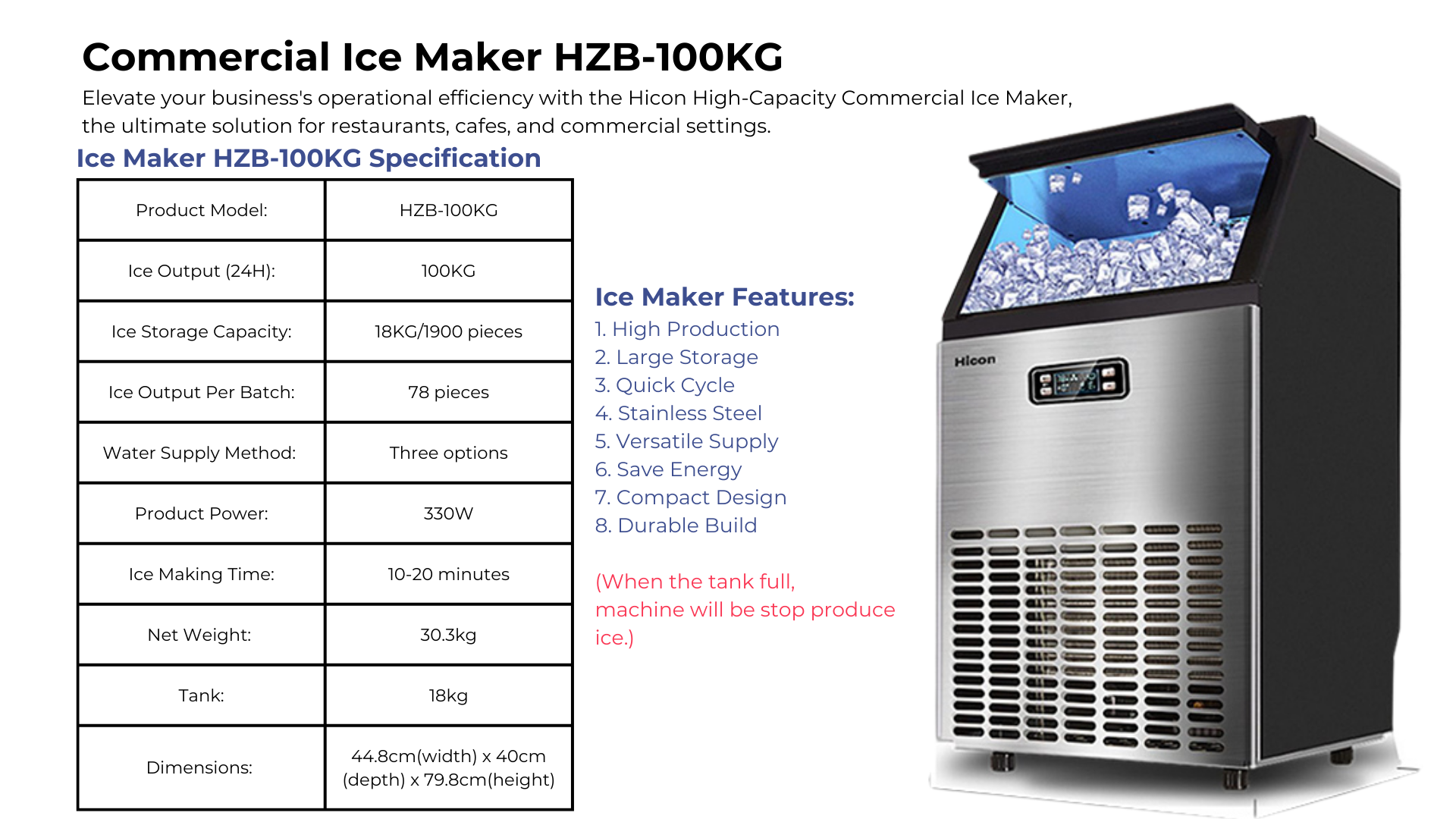 Commercial Hicon Ice Maker High Capacity 24H Ice cube Machine for ...