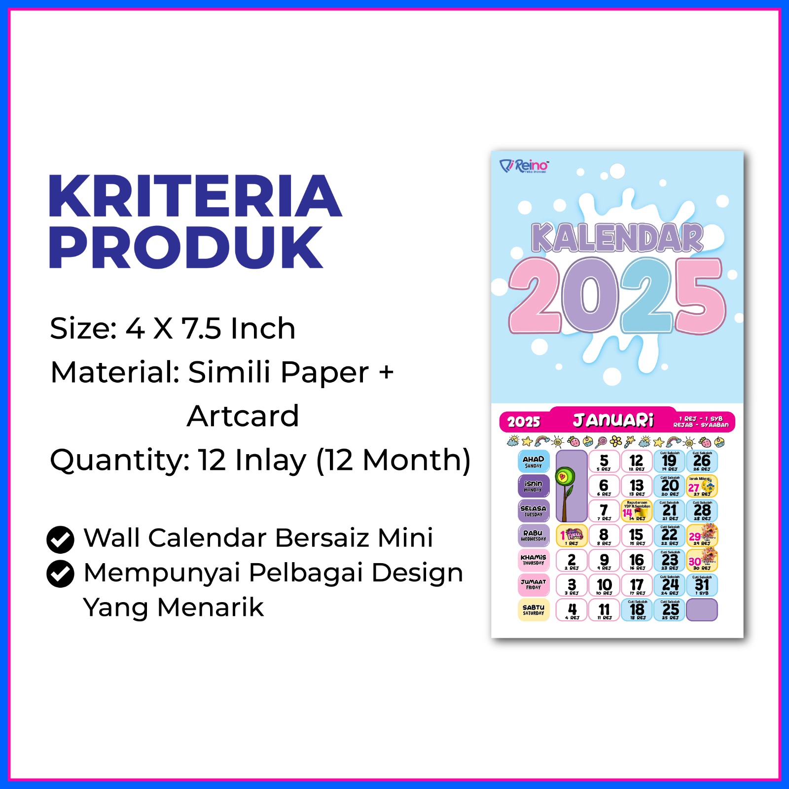 MINI CALENDAR LATEST DESIGN TAHUN 2025 BESERTA TARIKH CUTI UMUM DAN ...