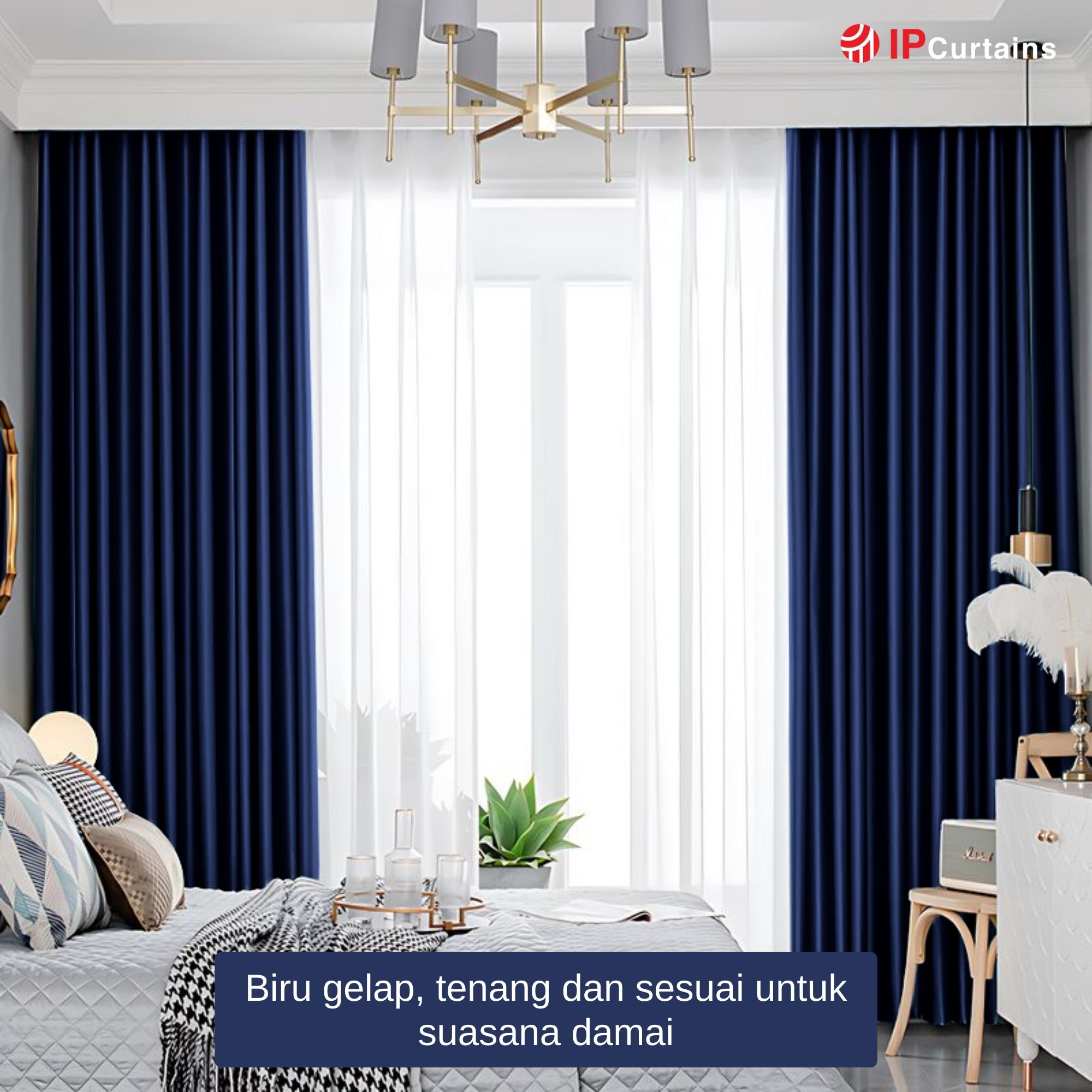 IP CURTAIN NOAH Langsir 80% Blackout Warna Dark Blue Lembut Soft ...
