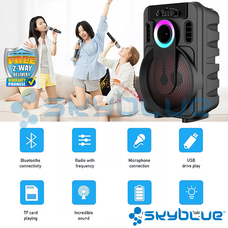 Skyblue KTV Speaker Bluetooth Bass Wireless With LED Portable Karaoke Spiker Besar Wired Mic Set ...
