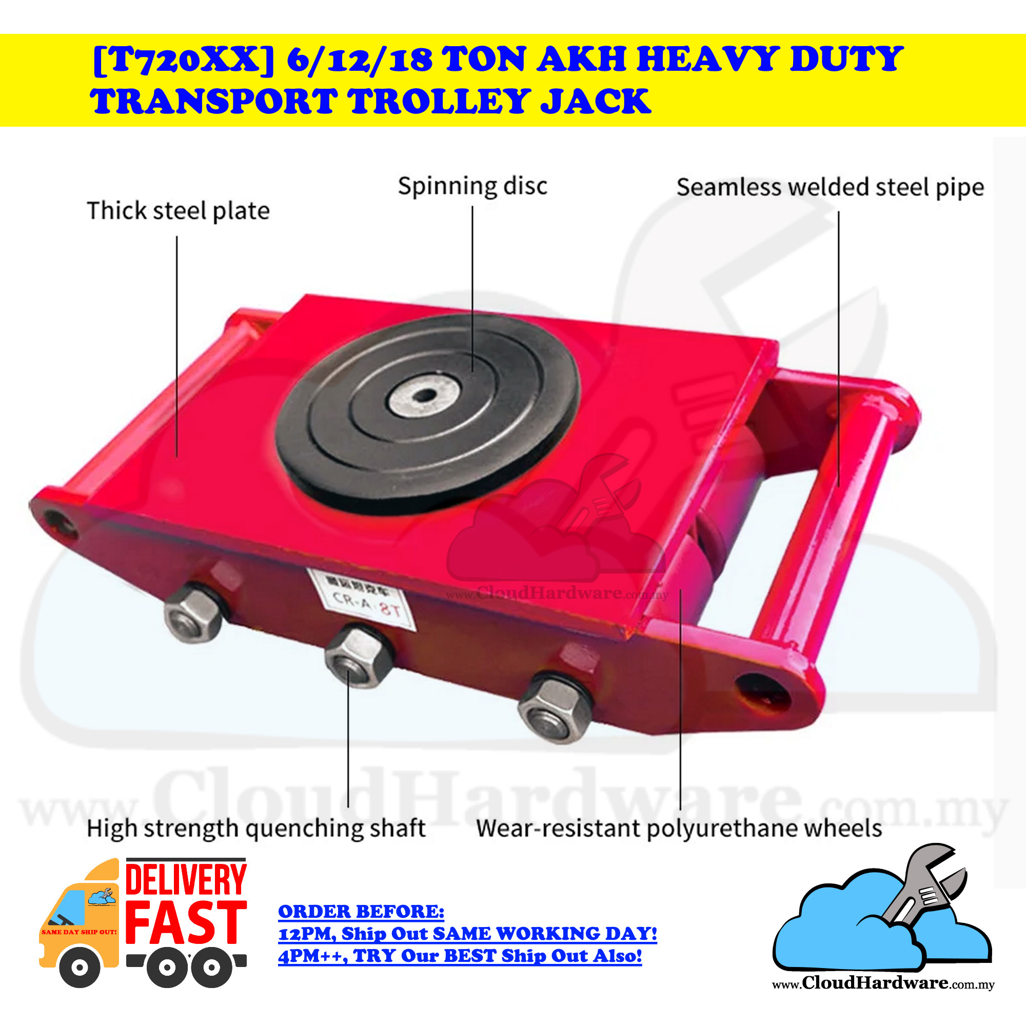 6/12/18TON AKH HEAVY DUTY TRANSPORT TROLLEY JACK ROLLER MOVER MOVER ...