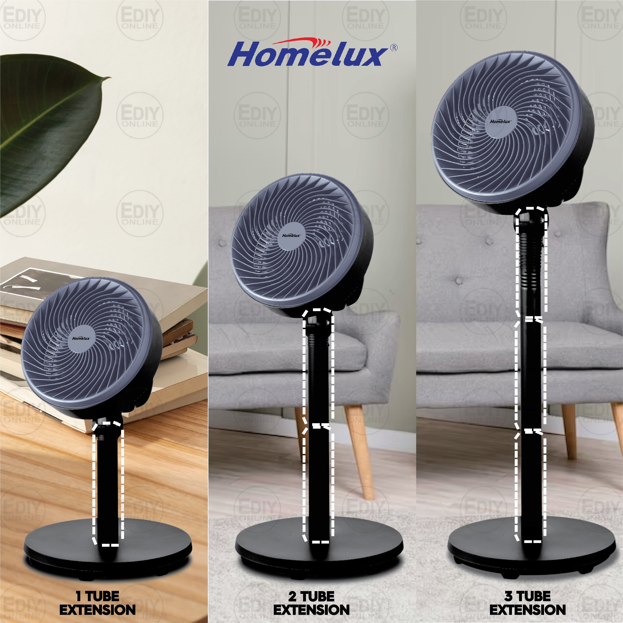 【2in1】Homelux HSF-108PW Stand Fan 8” Table Adjustable Height Powerful 3 ...