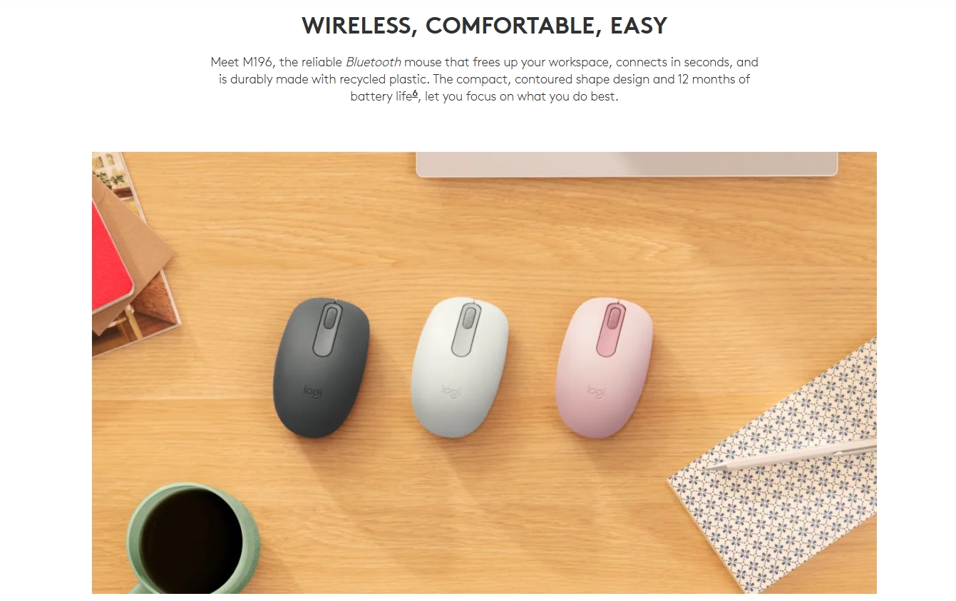 LOGITECH M196 BLUETOOTH WIRELESS MOUSE WITH COMPACT / 12 MONTHS BATTERY ...