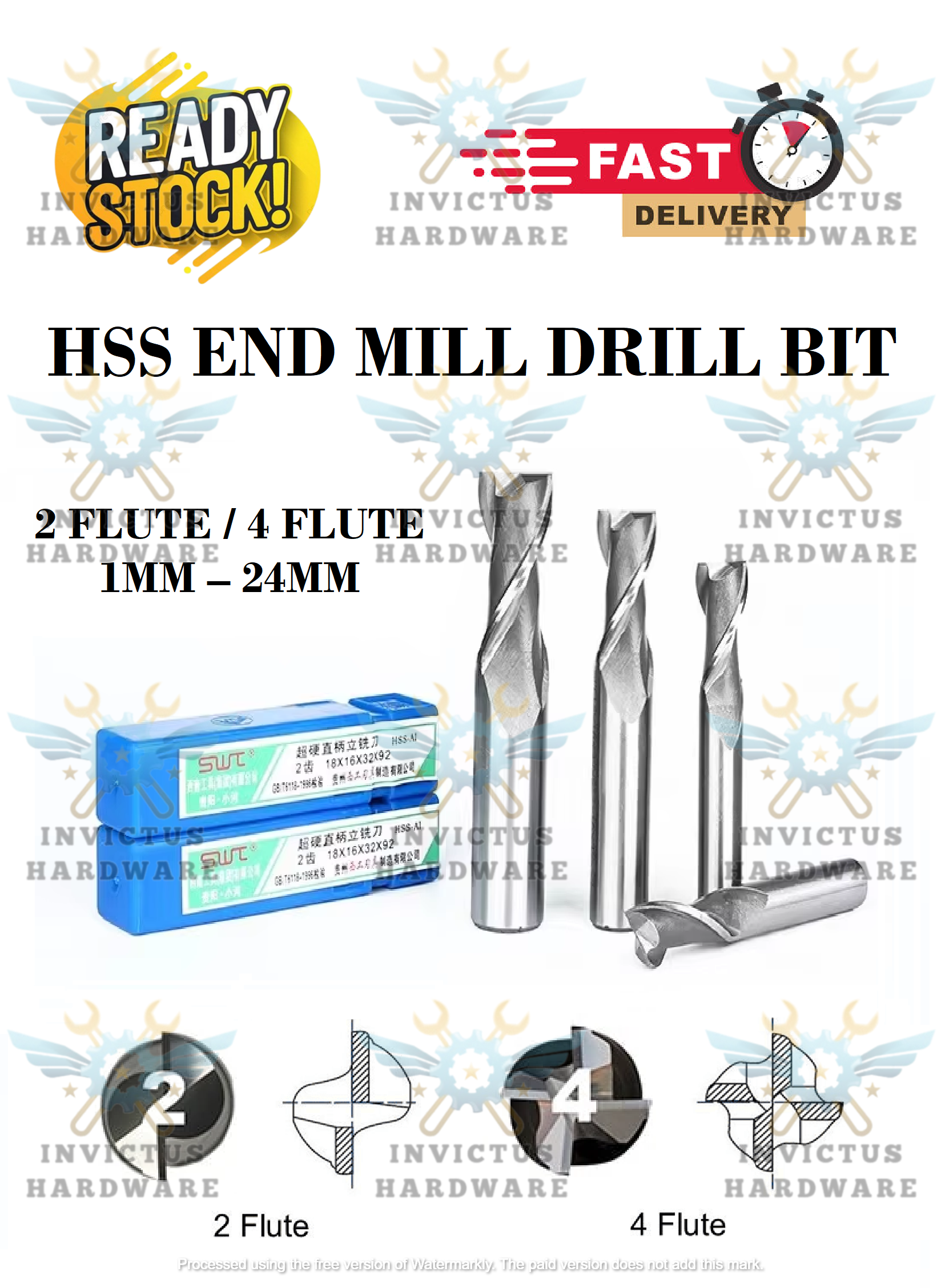20-40MM END MILL 2 4 FLUTE HSS DRILL BIT BITS MATA GERUDI LATHE MACHINE ...