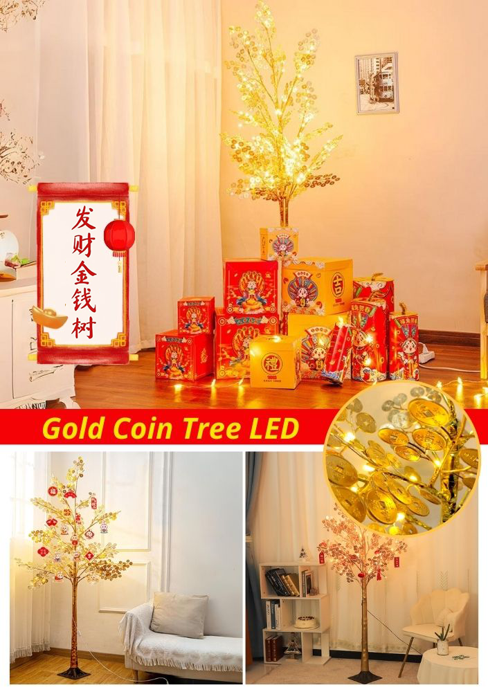 CNY 2025 1.8MTR GOLD COIN LED Tree Lamp Gold Coin Tree chinese new year ...