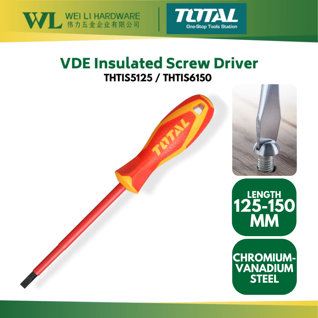 TOTAL (-) Insulated Slotted Screwdriver Flat 125mm 150mm THTIS5125 ...