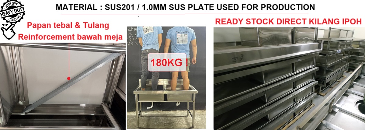 SINKI PANJANG LEBAR STAINLESS STEELBESI TEBAL 不锈钢水槽商用洗盘/BASIN BASUH ...