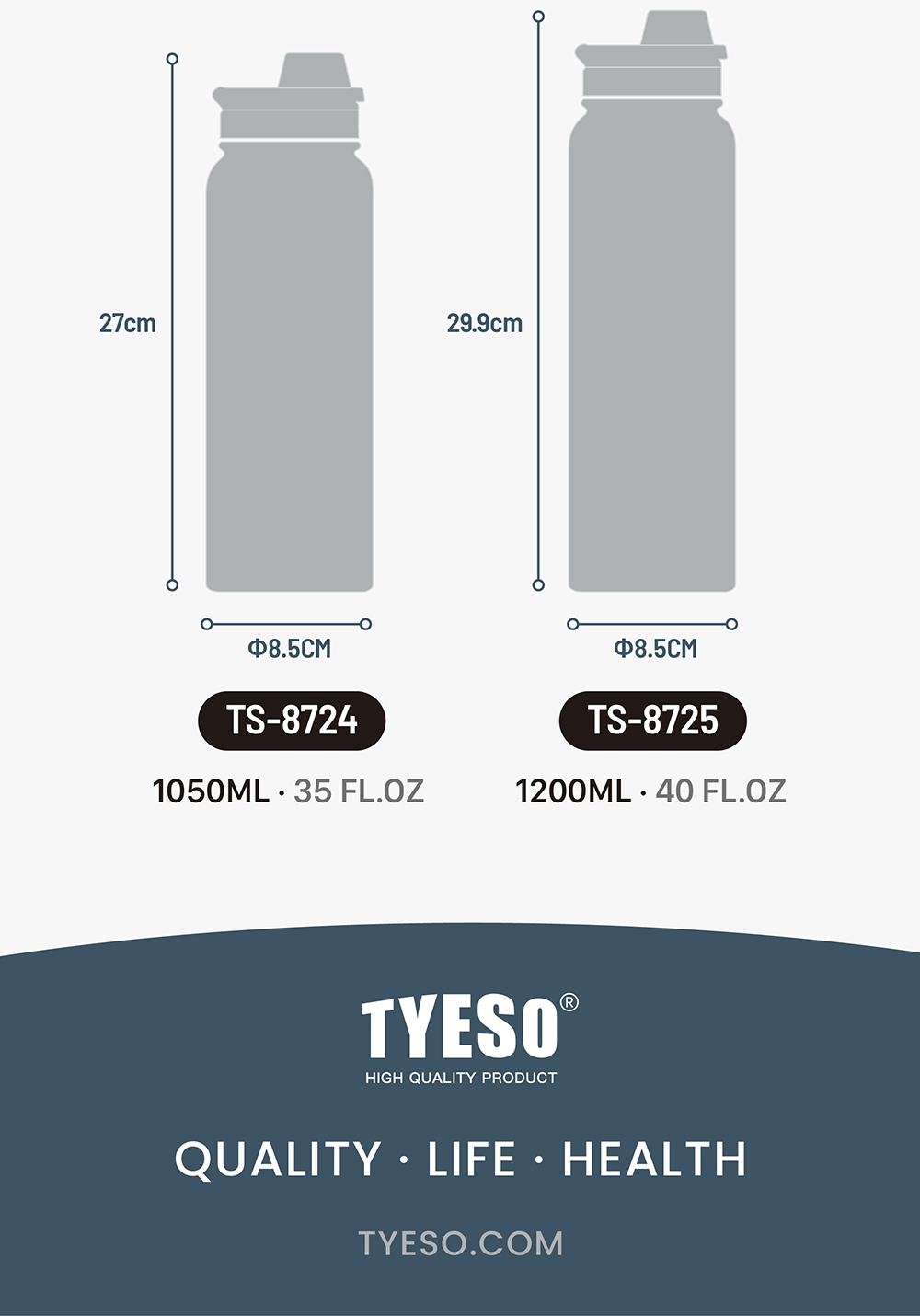 TYESO Vacuum Insulated Tumbler Sport Bottle (600/750/1050/1200ml) TS ...
