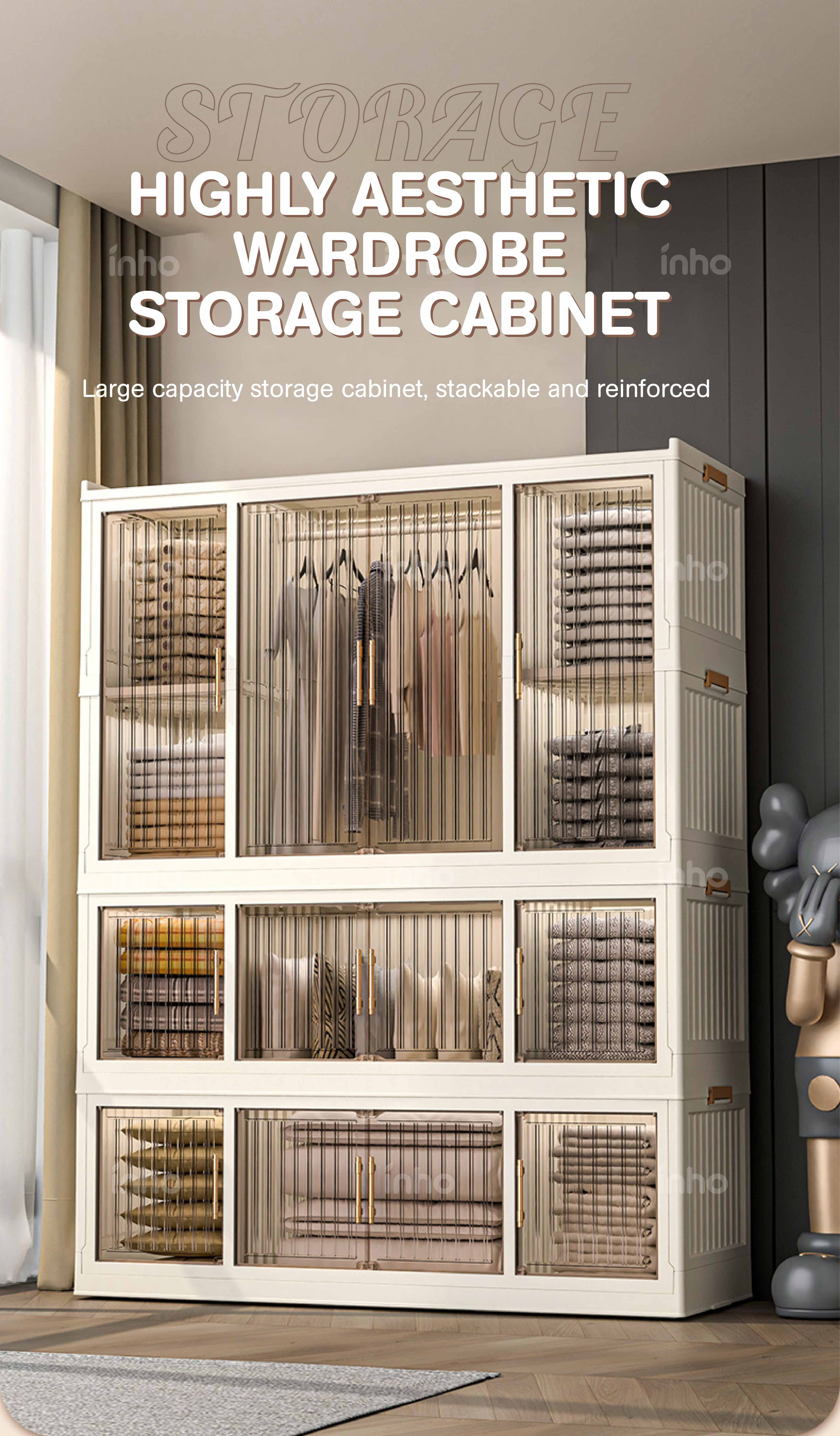 INHO L90-122cm Modern Plastic Cabinet Clothes Storage Multipurpose ...