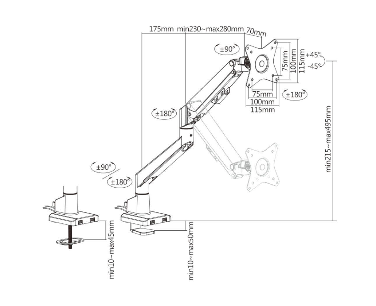 the Aryl™ Dual Monitor Thin Gas Spring Monitor Arm with USB Ports ...