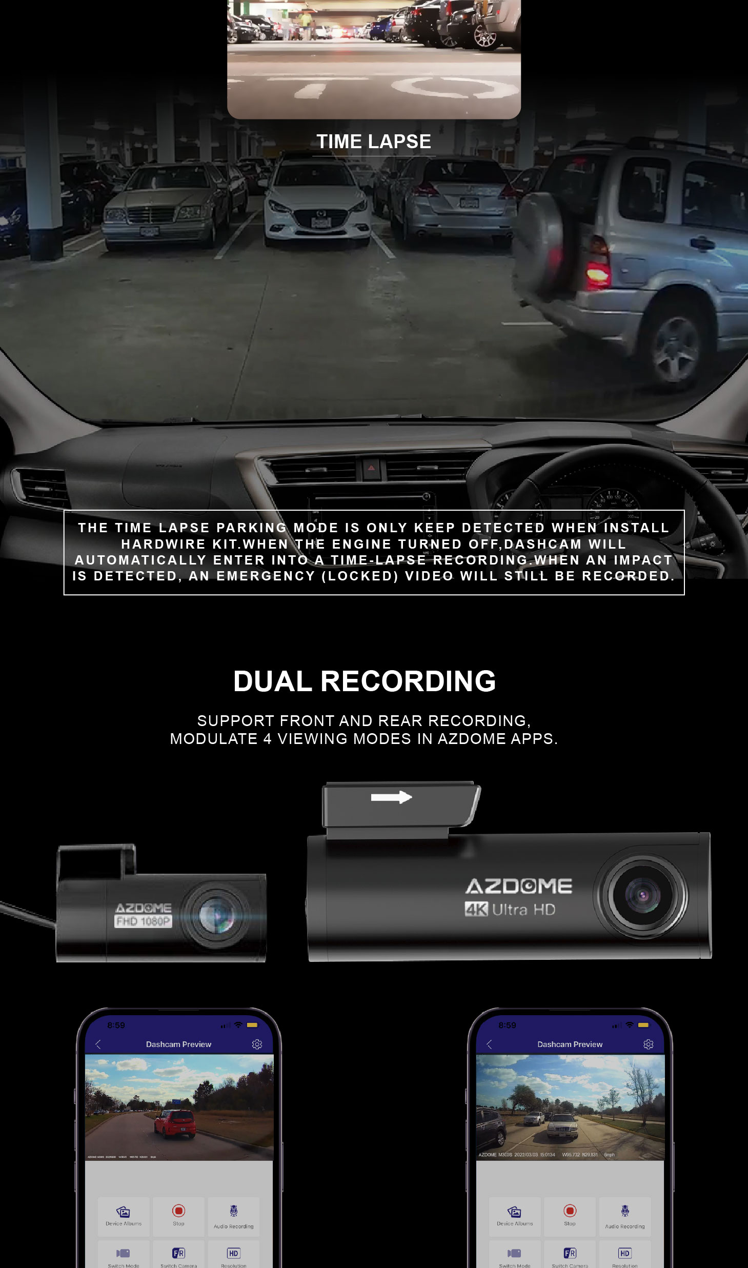 AZDOME M300S 2160P/4K Ultra HD Front DashCam Night Vision Smart Voice ...
