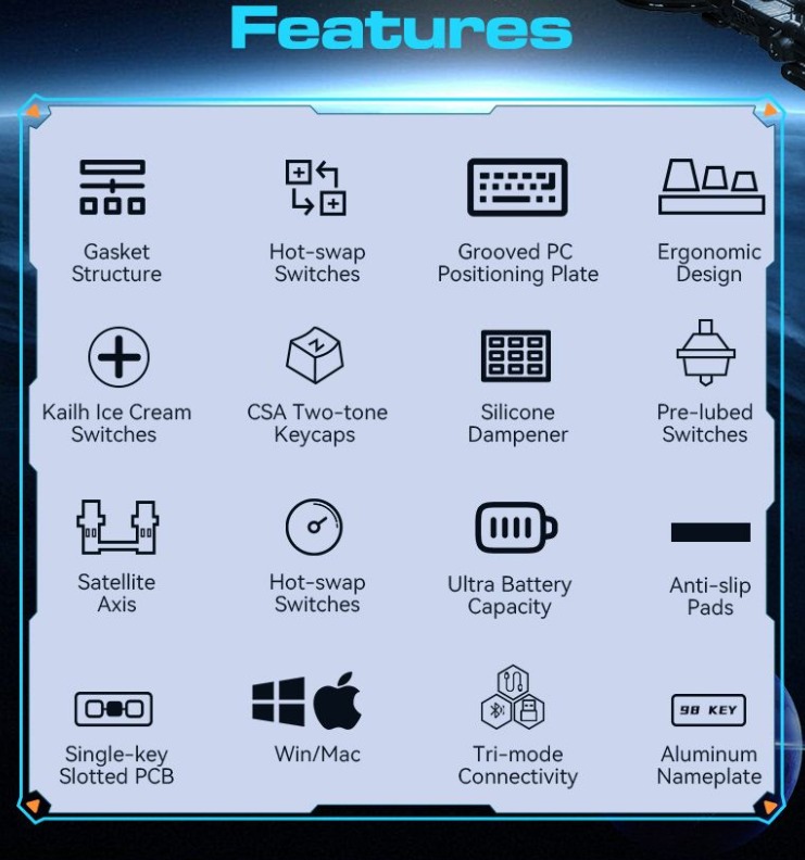 Aigo DarkFlash DF98 Mechanical Keyboard Interstellar Twilight RGB 98 ...