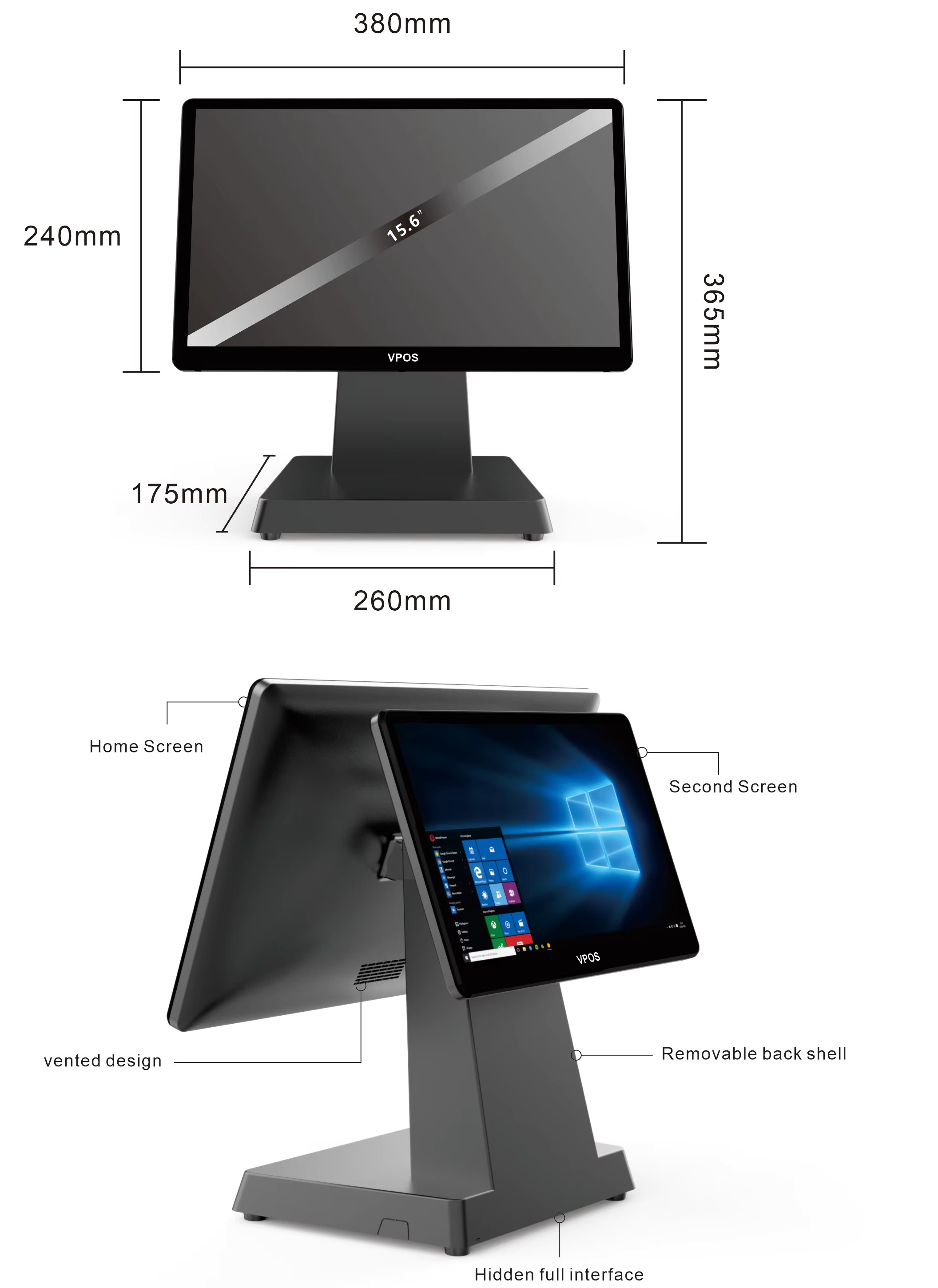 VPOS T1 15.6” + 11.6” Dualscreen i5 7TH Gen 16gb Ram+256Gb Win11 Pos ...