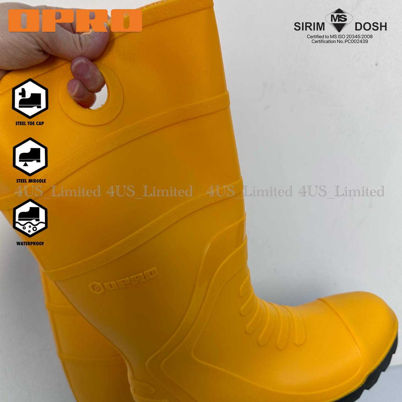 OPRO-100 SAFETY SHOES WELLINGTON BOOT YELLOW RUBBER BOOT STEEL TOE CAP ...