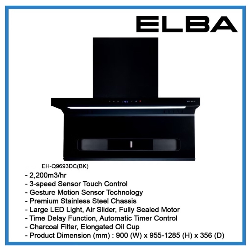 Elba VENTA Designer Cooker Hood 2200M3/HR EH-Q9693DC(BK)Gesture Motion ...