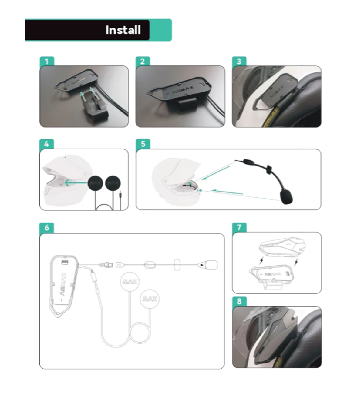 ASMAX Z1 PLUS Motorcycle Helmet Mesh Intercom 10 Riders Headset Speaker ...
