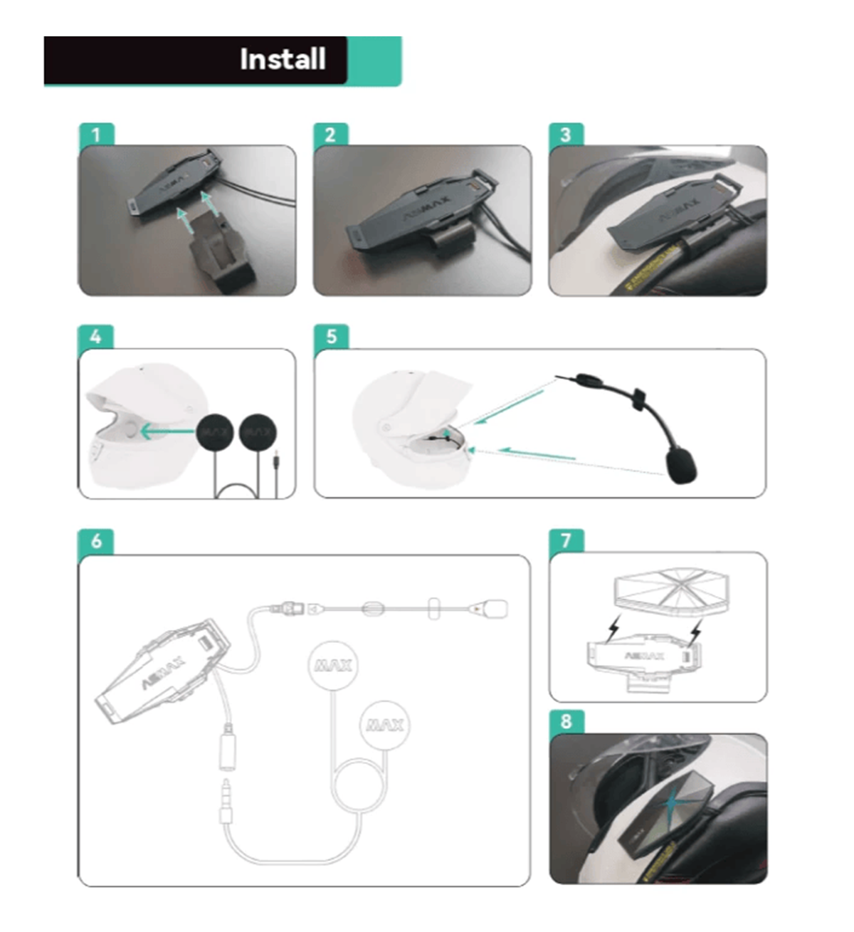 ASMAX F1 PRO Motorcycle Helmet Mesh Intercom 10 Riders Headset Speaker ...