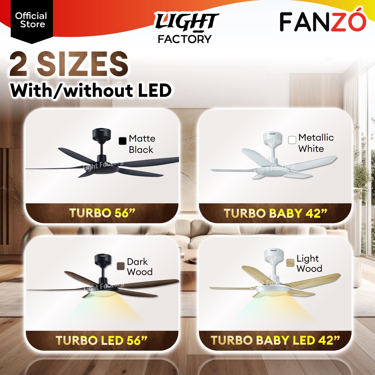 🔥SIRIM🔥FANZÓ TURBO BABY 42" 56" 5 Blades DC LED Ceiling Fan with Light ...