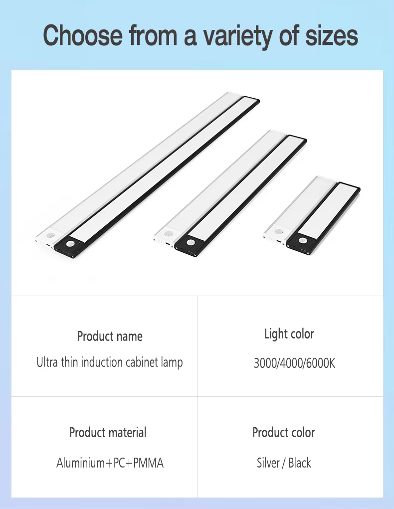 20CM-80CM LED Light Tube Portable USB Rechargeable Motion Sensor Full ...