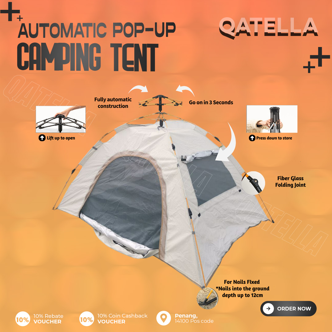 Qatella Camping Tent Automatic Tent Hiking Shelter UV 1 or 2 Door ...