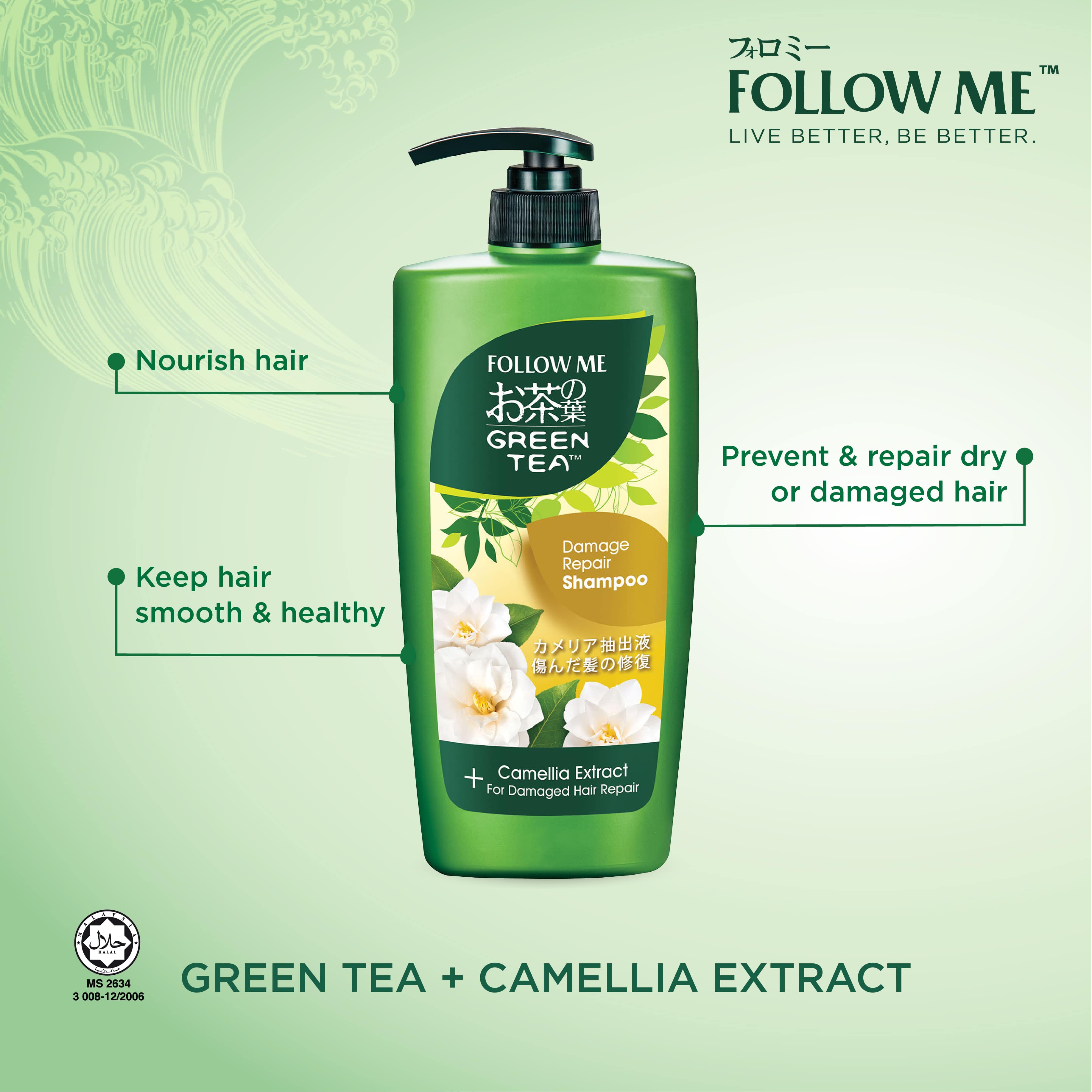 Follow Me Green Tea Shampoo (Damage Repair) 650ml | Shopee Malaysia