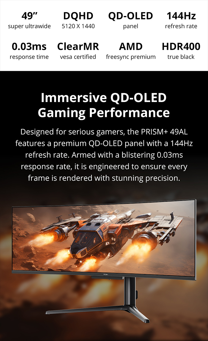 PRISM+ 49AL | 49" 144Hz Curved Ultrawide OLED 0.03ms 148% sRGB Gaming ...