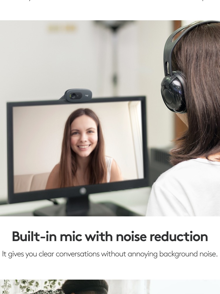 Logitech C270 HD Webcam with noise-reducing mics for video calls ...