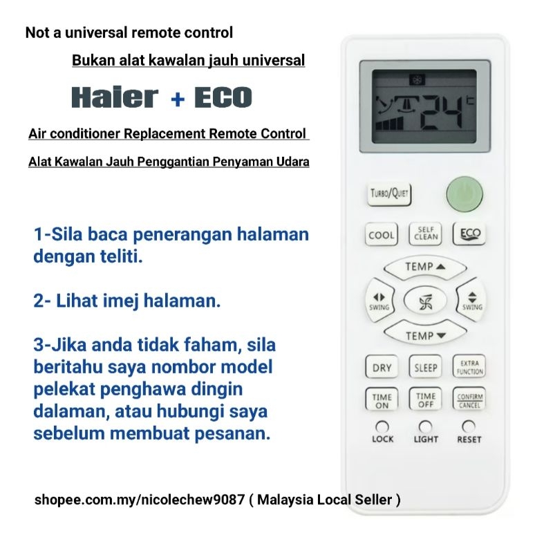 Haier inverter air conditioner Replacement Remote Control H06 | Shopee ...