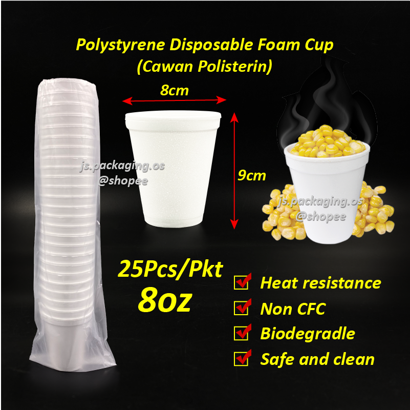 Polystyrene Foam Cup 8oz Cawan Polisterin (25pcs/pkt) Degradable/Heat ...