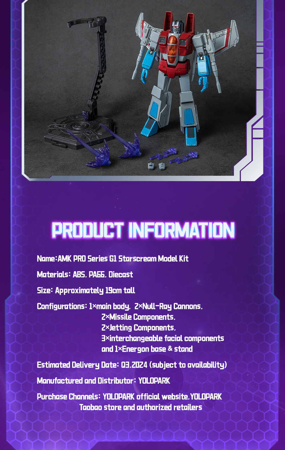 Yolopark AMK PRO Series G1 Transformers - 19cm Starscream Model Kit ...