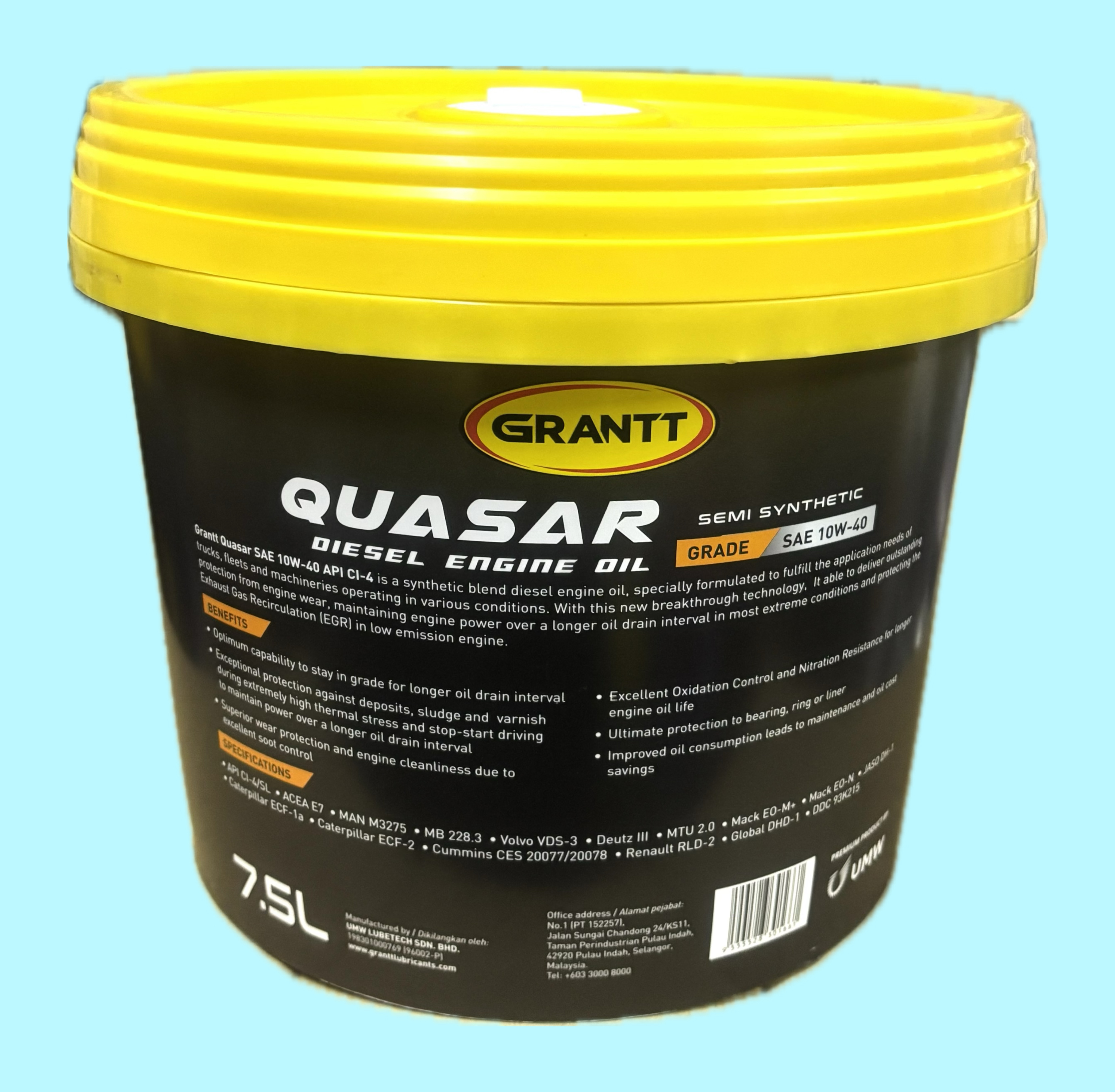 7.5L GRANTT QUASAR 10W40 SEMI SYNTHETIC TURBO DIESEL ENGINE OIL. API:CI ...