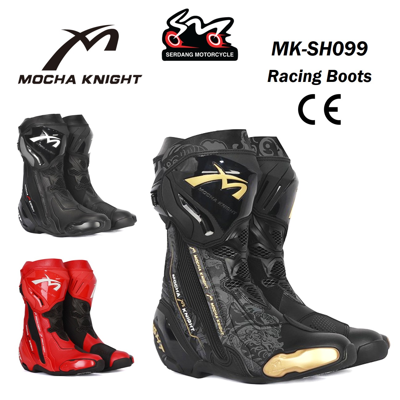MOCHA KNIGHT MK-SH099 Racing Boots Shoe ankle shin Kasut Motor ...